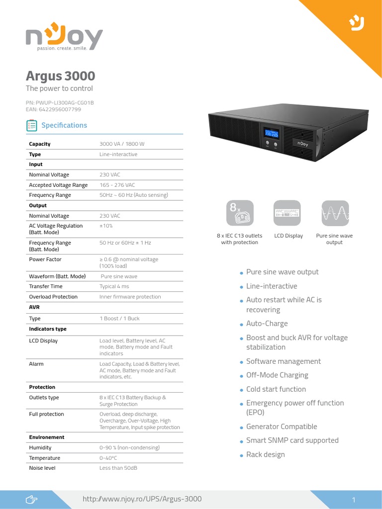 FT11-Fisa Tehnica UPS Argus 3000 Njoy PWUP-LI300AG-CG01B 1800W 230VAC 8 Prize | PDF ...
