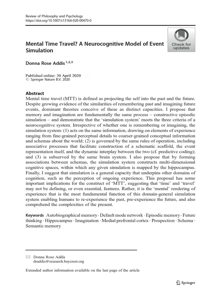 Addis - Mental Time Travel - (2020) | PDF | Memory | Schema (Psychology)
