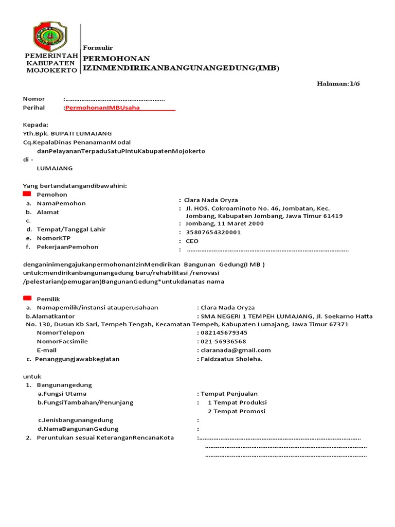 Contoh Form - IMB-1 | PDF
