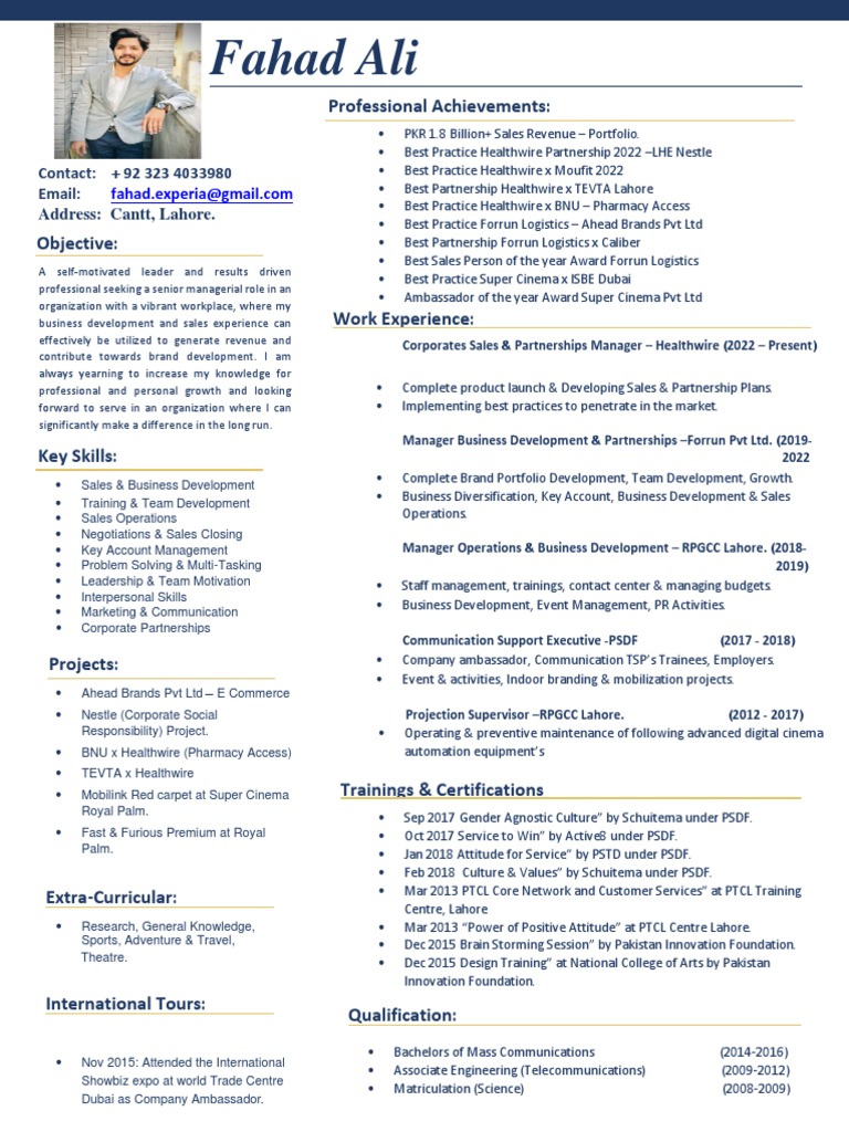 CV Fahad Ali | PDF | Business | Economies