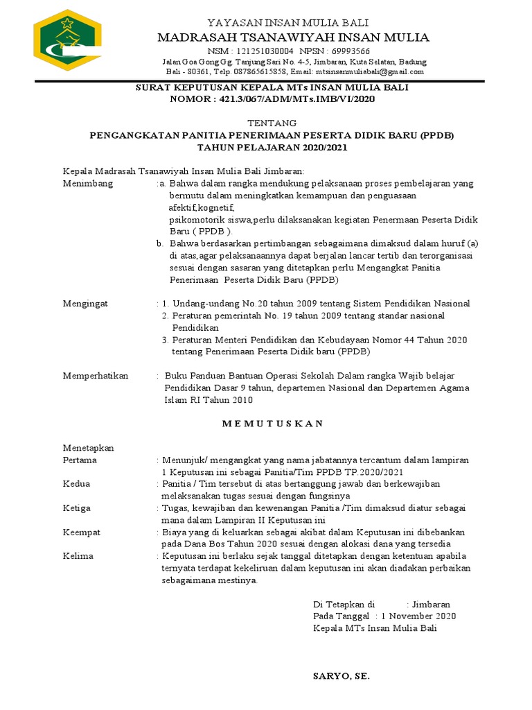 SK Panitia KEGIATAN SETELAH PAS | PDF