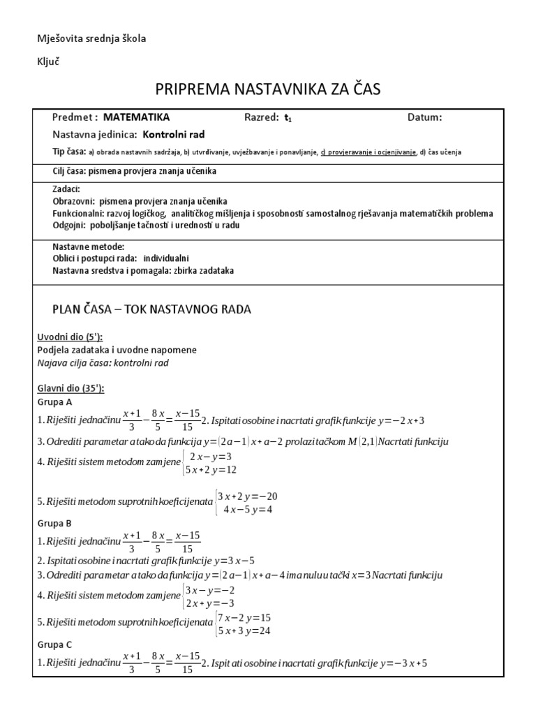 Priprema Nastavnika Za Čas: Plan Časa - Tok Nastavnog Rada | PDF