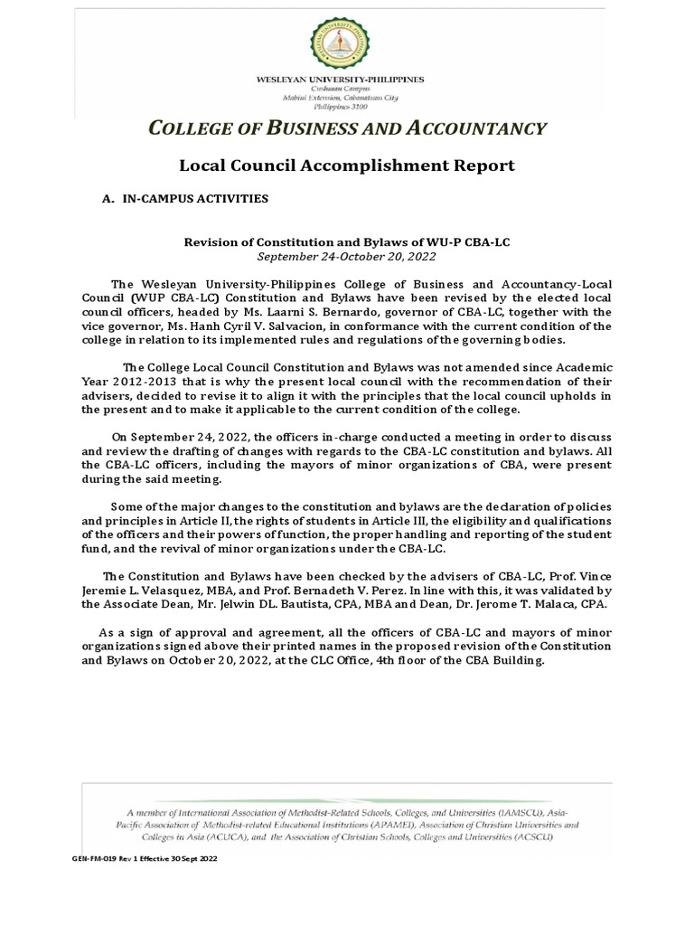 Cba LC Accomplishment Report Ay 2022 2023 | PDF | Fire Safety