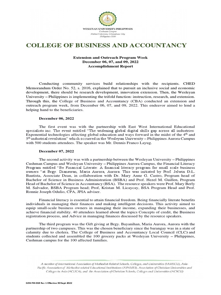 Outreach Program Accomplishment Report | PDF | Small And Medium Sized ...