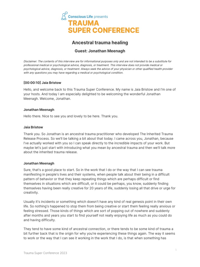 Ancestral Trauma Healing with Jonathan Meenagh | PDF | Experience ...