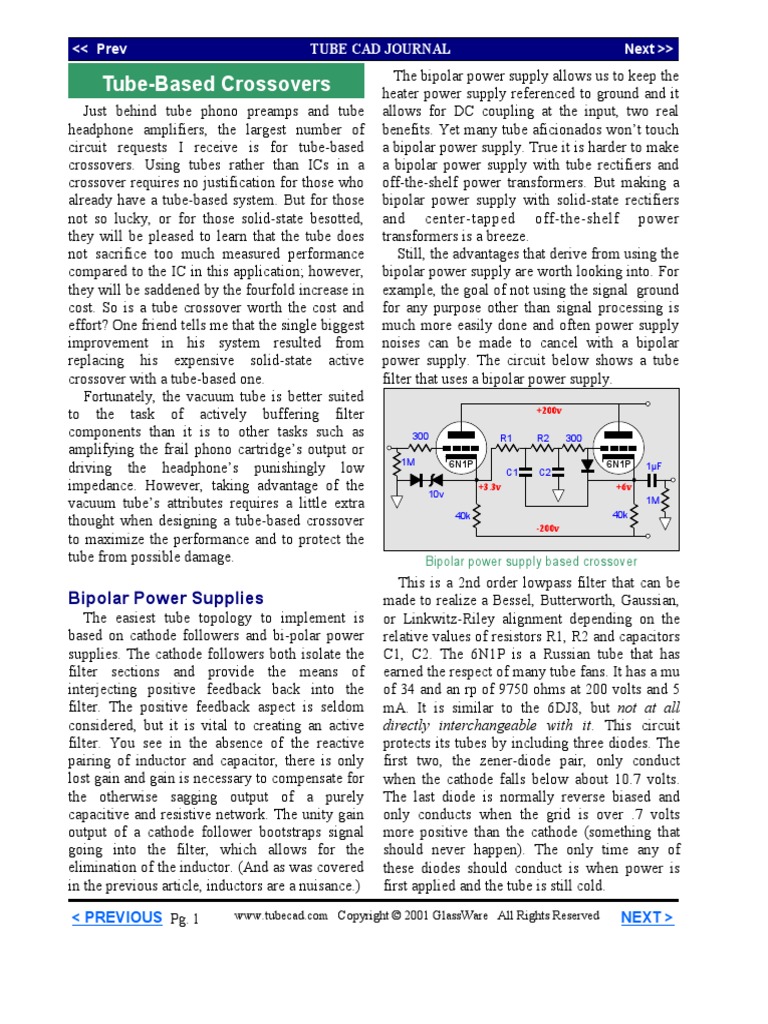 Tube-Based Crossovers | PDF | Amplifier | Electronic Filter