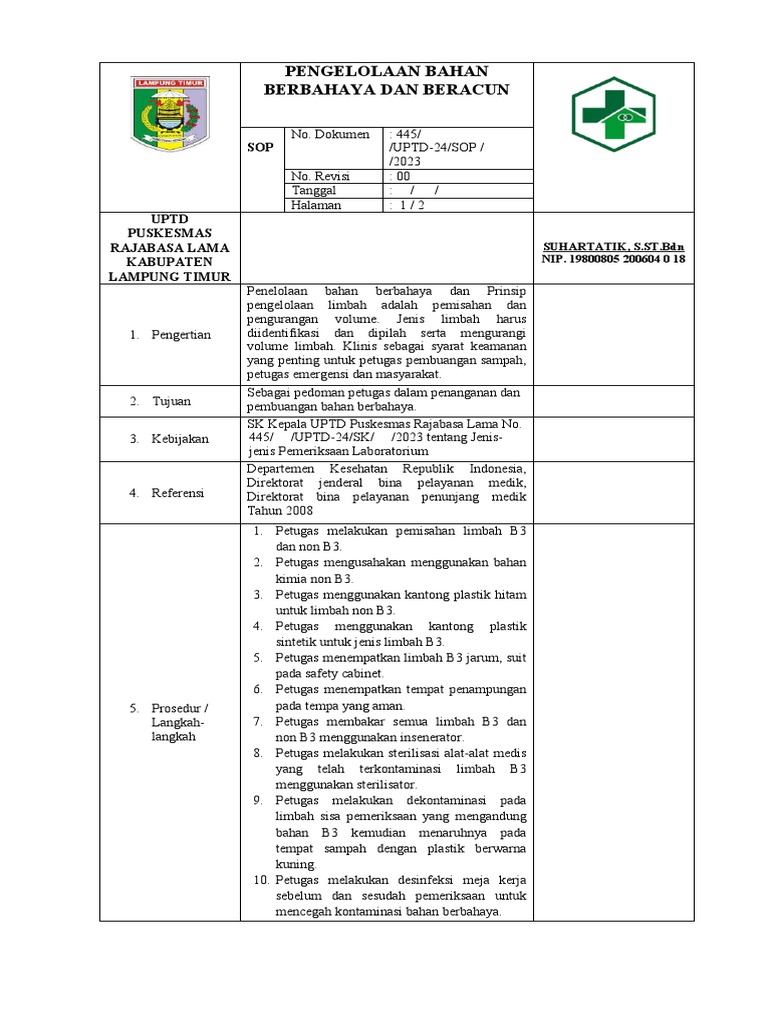 Sop Pengelolaan B3 | PDF