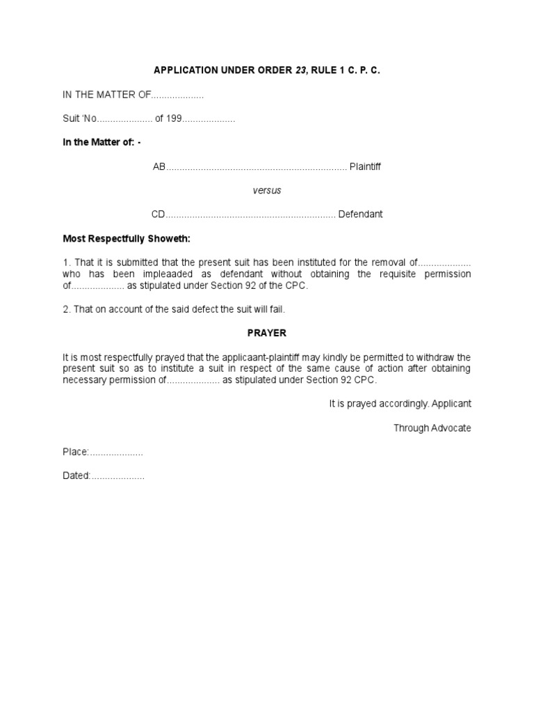 Application Under Order 23, Rule 1 C. P. C. | PDF | Affidavit | Judiciaries