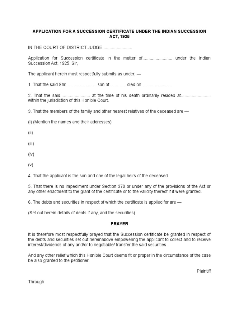 Succession Certificate Application Format | PDF | Law
