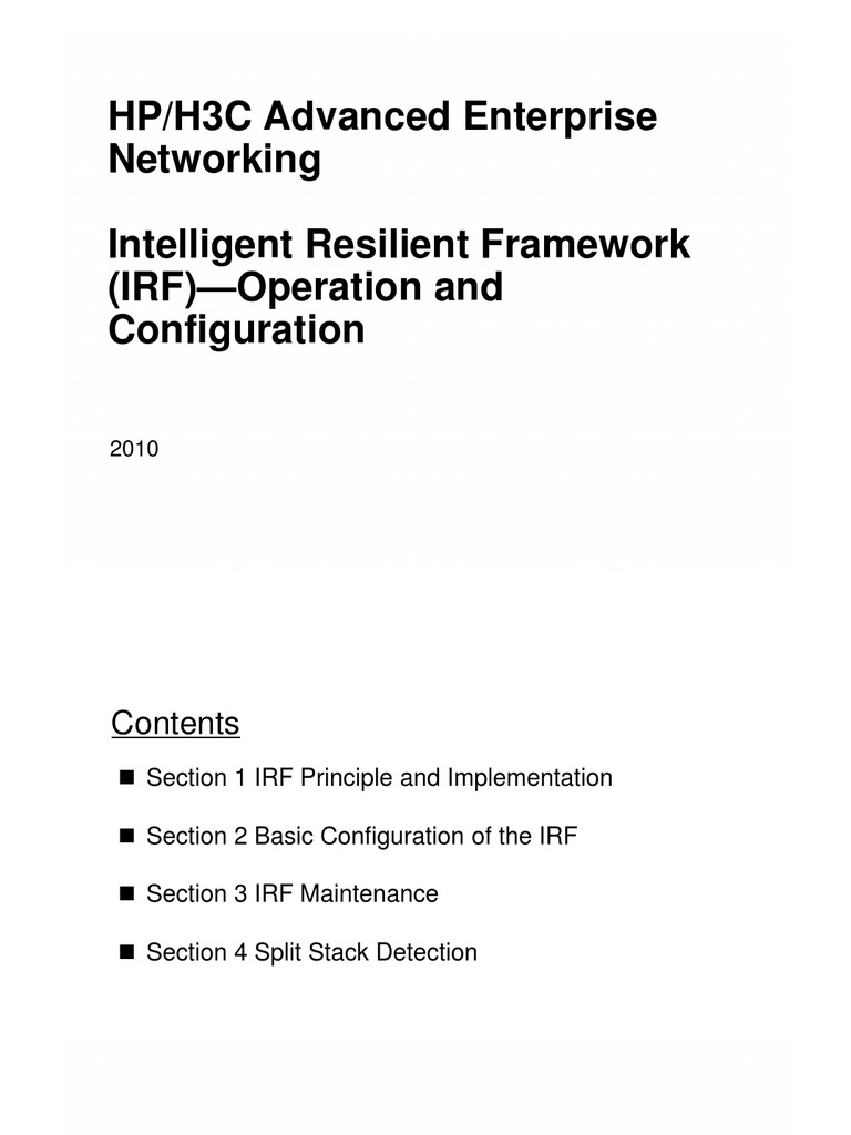 H3c Advanced 02b Irf Operation And Configuration 2010may06 Pdf Network Switch Internet