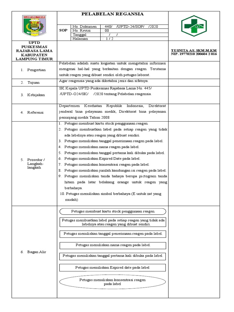 Sop Pelabelan Reagensia | PDF | Teknologi & Rekayasa