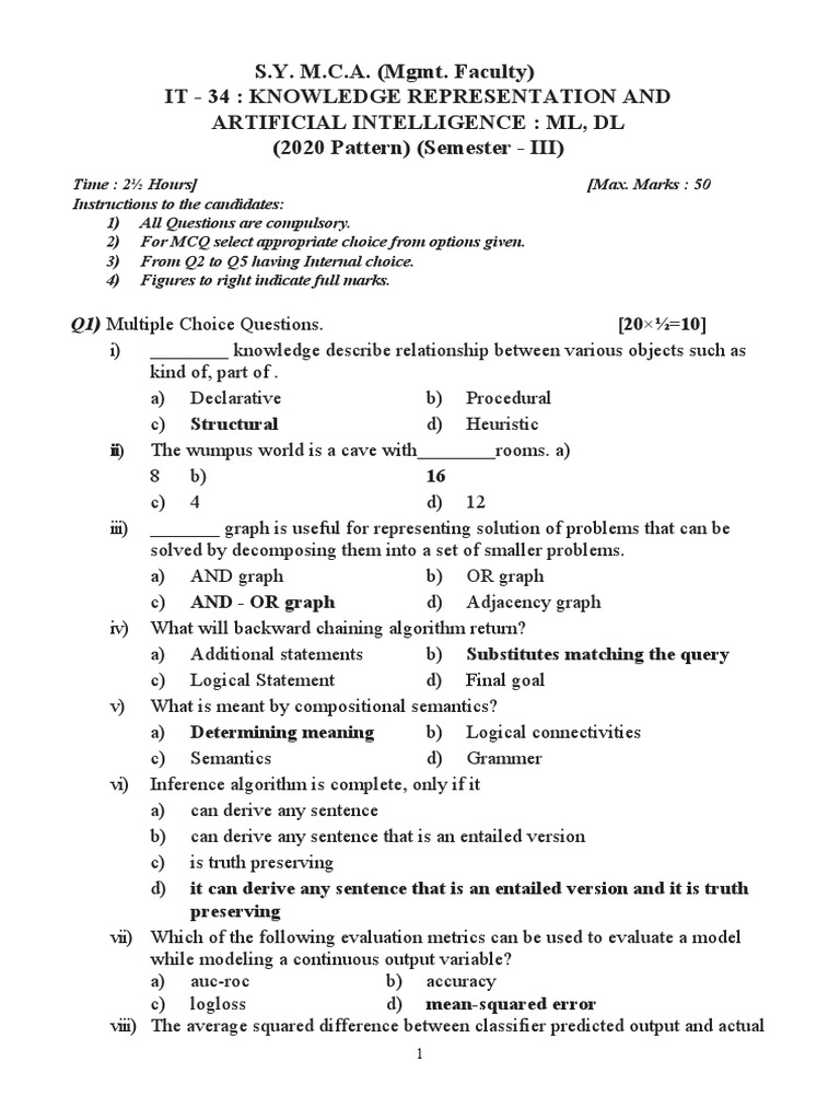 CCE3 - KNOWLEDGE REPRESENTATION AND ML DL With Answer | PDF | Machine ...