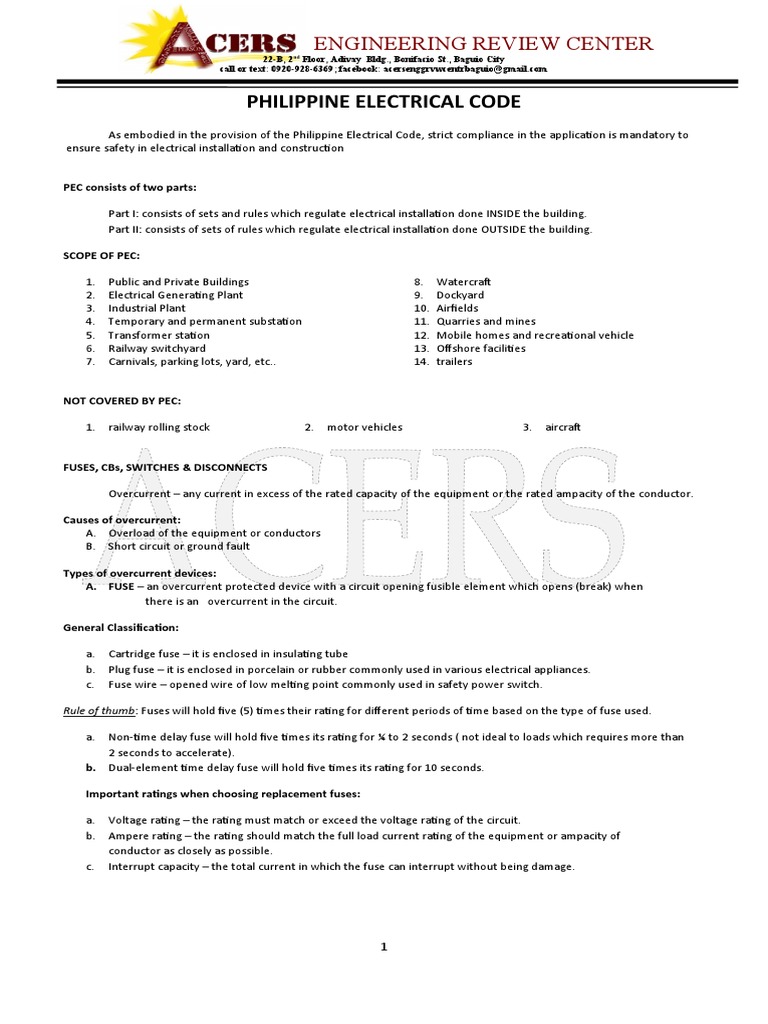 Philippine Elctrical Code | PDF | Fuse (Electrical) | Electrical Wiring