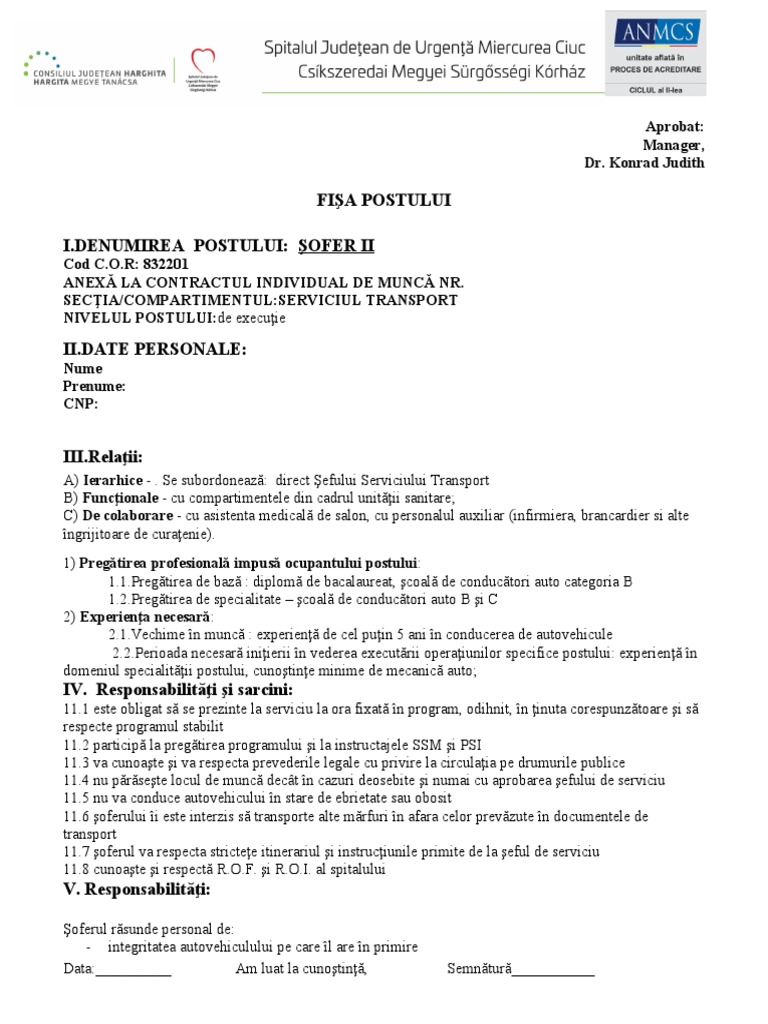 Fisa Post Sofer | PDF