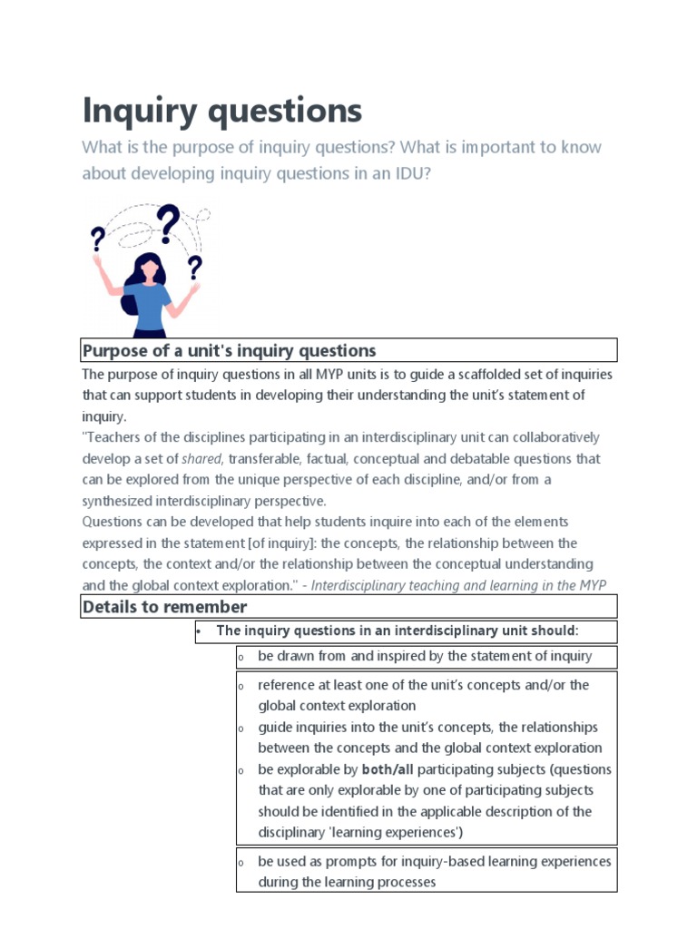MYP Inquiry Questions | PDF | Inquiry | Interdisciplinarity