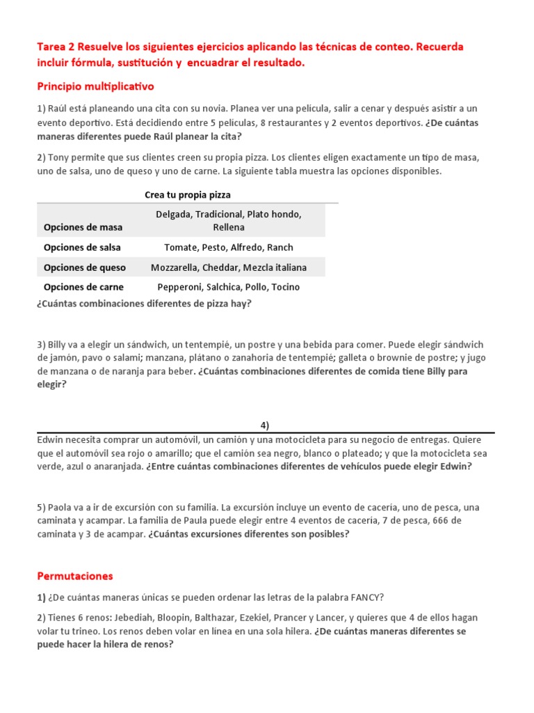Tarea 2. Técnicas de Conteo | PDF | Pizza | Cocina