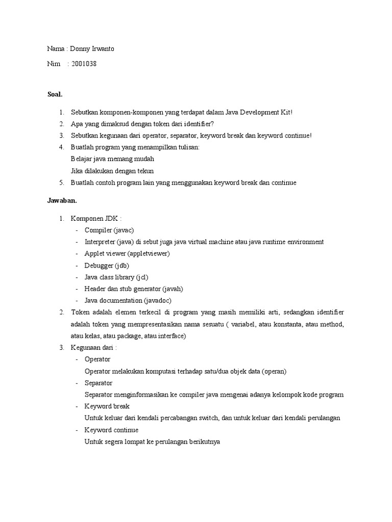 Komponen JDK dan Penggunaan Keyword Java | PDF