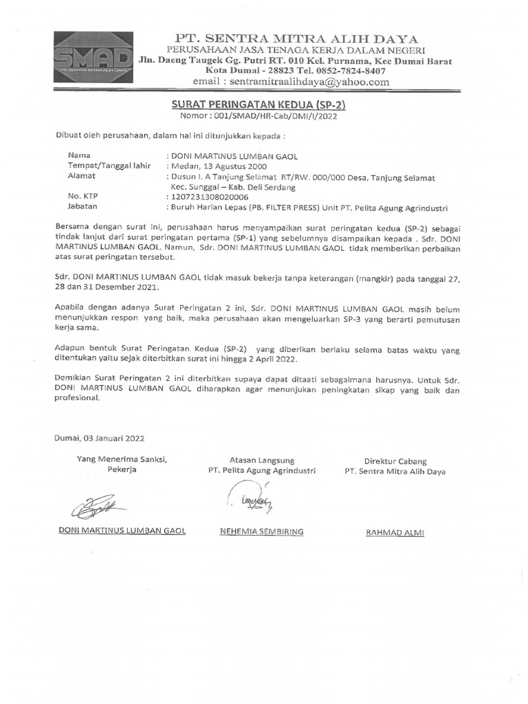 Surat Peringatan Kedua Donni Martinus | PDF