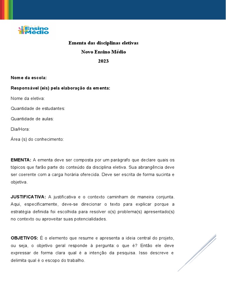 Modelo para Ementa Das Eletivas | PDF