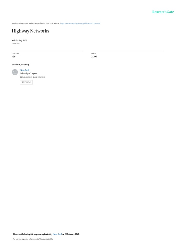 Highway Networks Pdf Deep Learning Artificial Neural Network