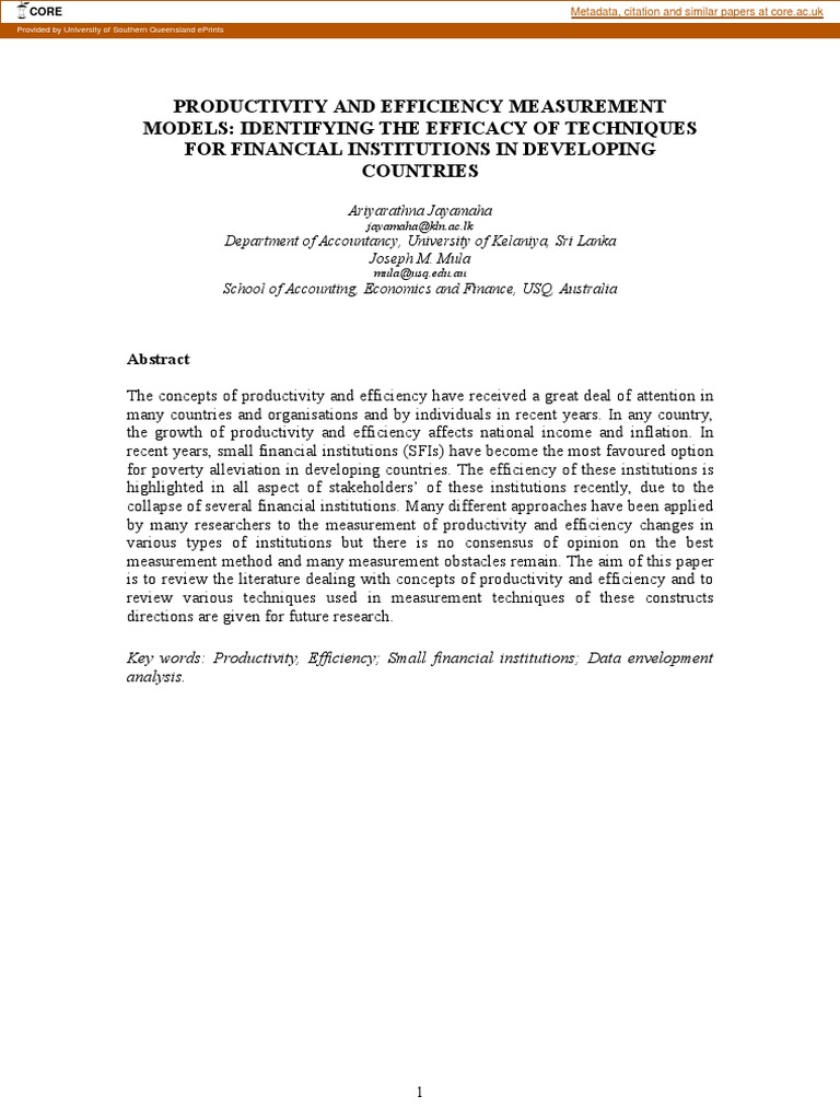 Productivity and Efficiency Measurement Models: Identifying The ...