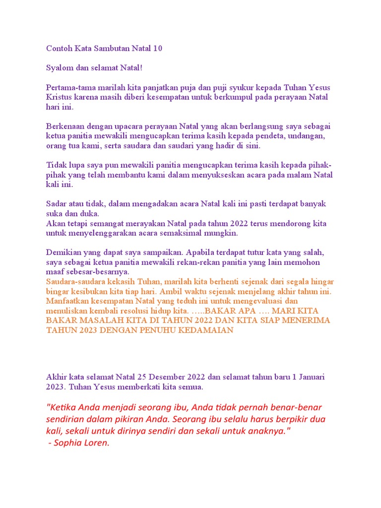 Contoh Kata Sambutan Natal 10 | PDF