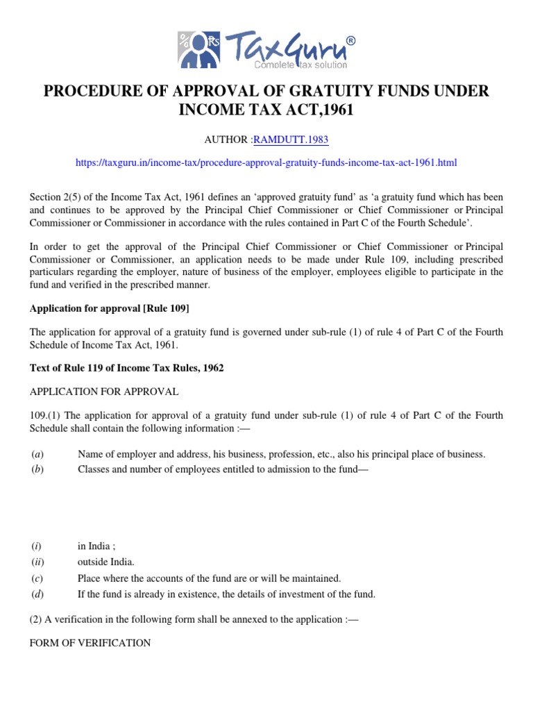 Procedure of Approval of Gratuity Funds Under Income Tax Act, 1961 ...