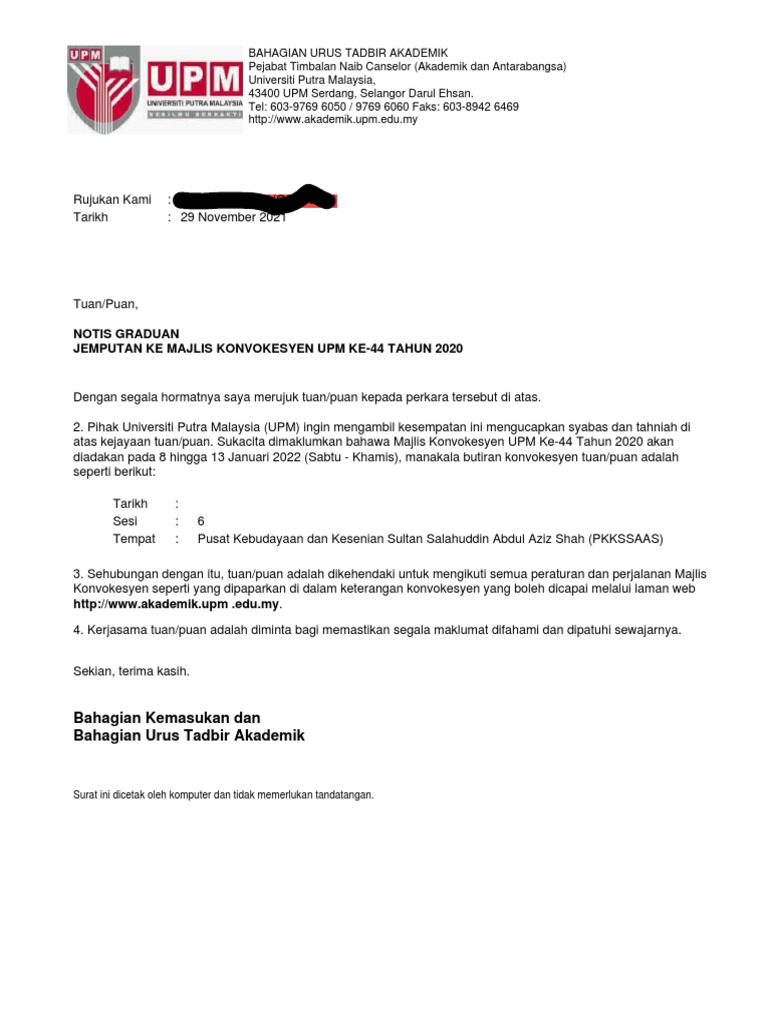 Surat Convo Upm | PDF