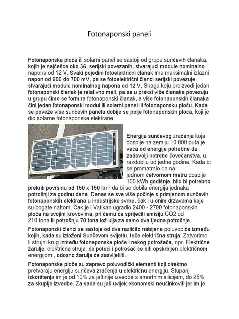 Fotonaponski Paneli | PDF