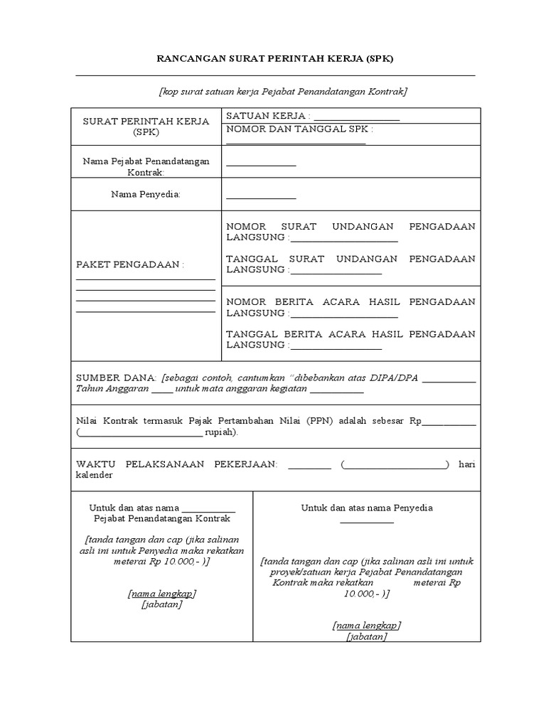 Format Kontrak SPK 50-200 Juta | PDF | Pengelolaan Keuangan & Uang