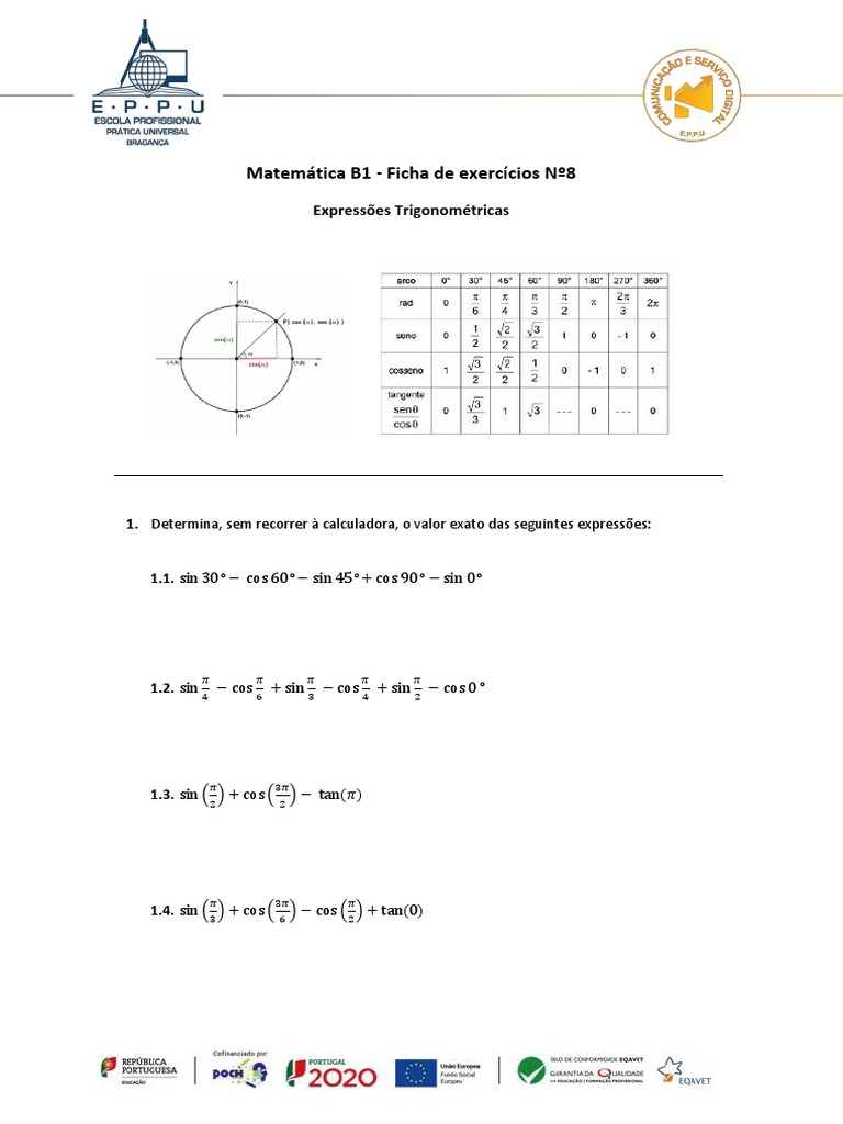 Ficha 8B1 - Expressões Trigonométricas | PDF