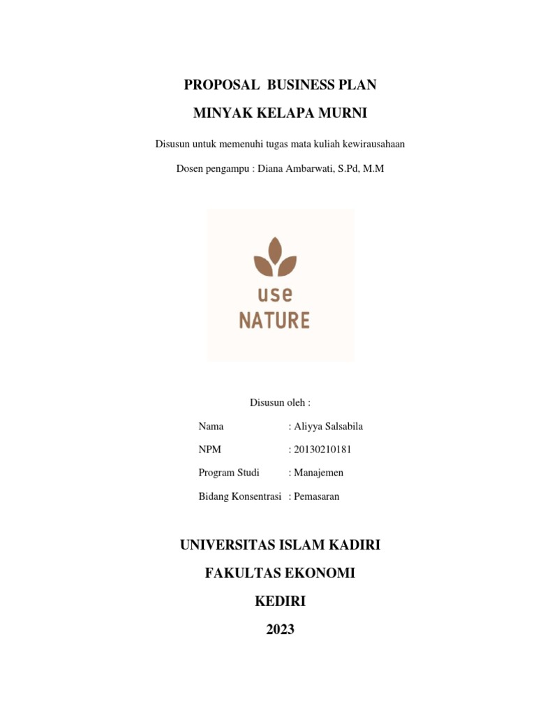 ALIYYA Proposal Business Plan | PDF | Pengelolaan Keuangan & Uang