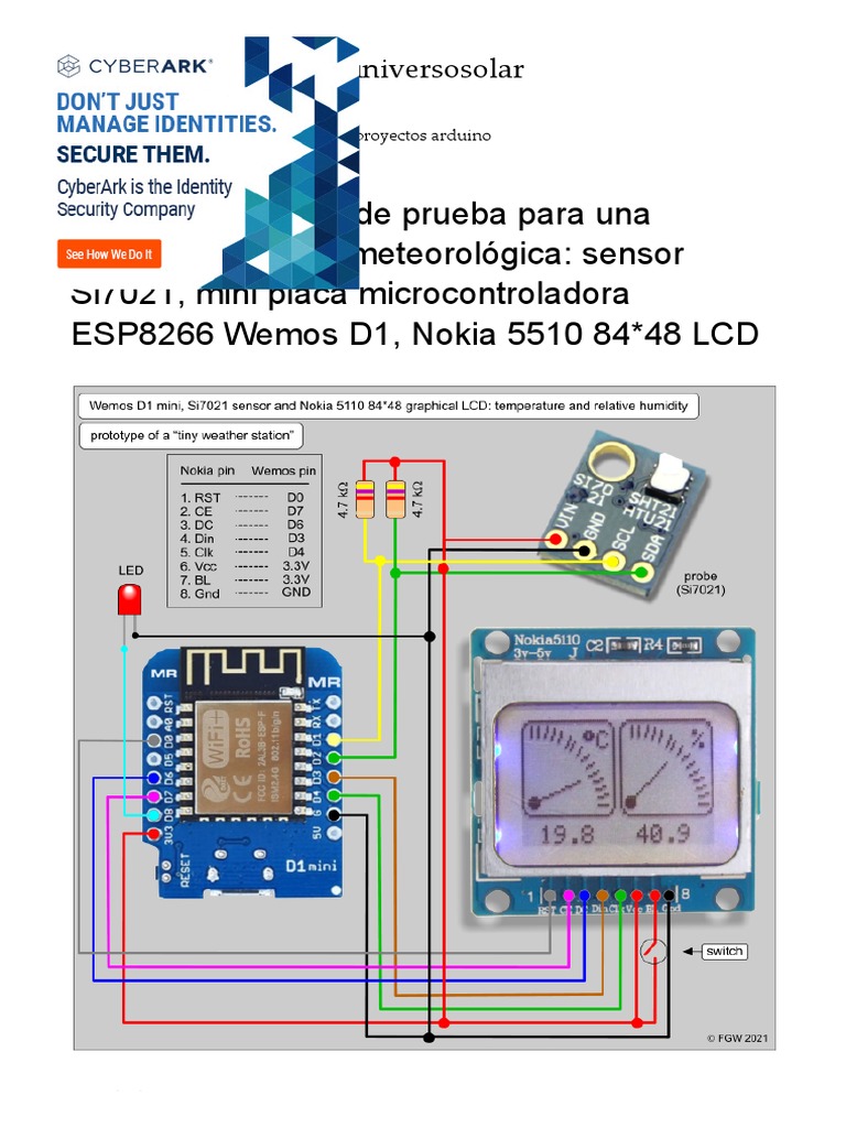 Estación Meteorológica - Sensor Si7021, Placa Mini Microcontroladora ESP8266 Wemos D1, Nokia ...