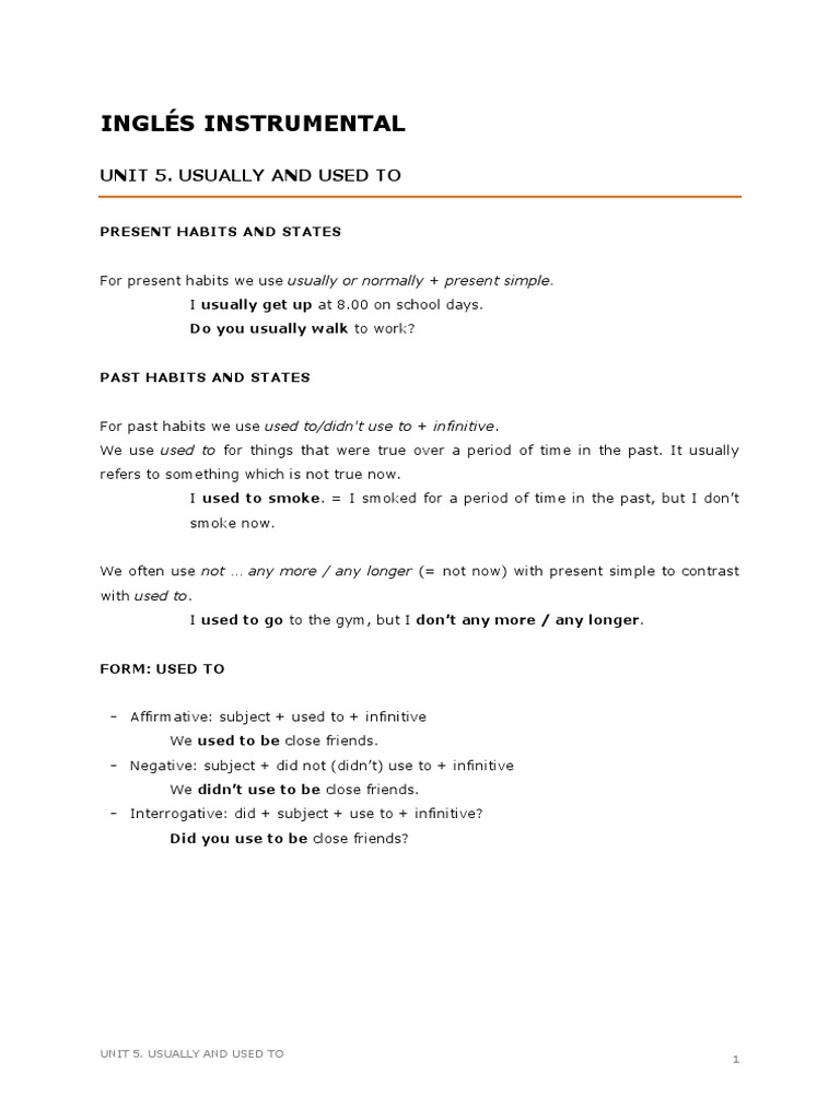 Unit 5. Usually and Used To | PDF | Linguistics