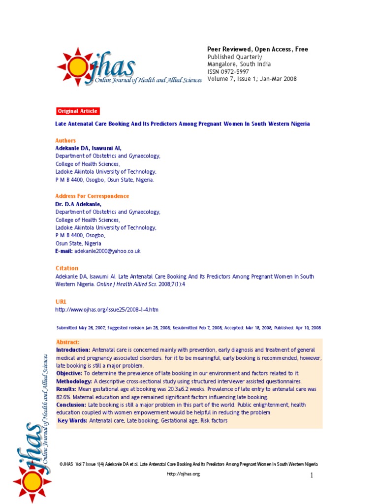 Late Antenatal Care Booking Factors | PDF | Pregnancy | Obstetrics