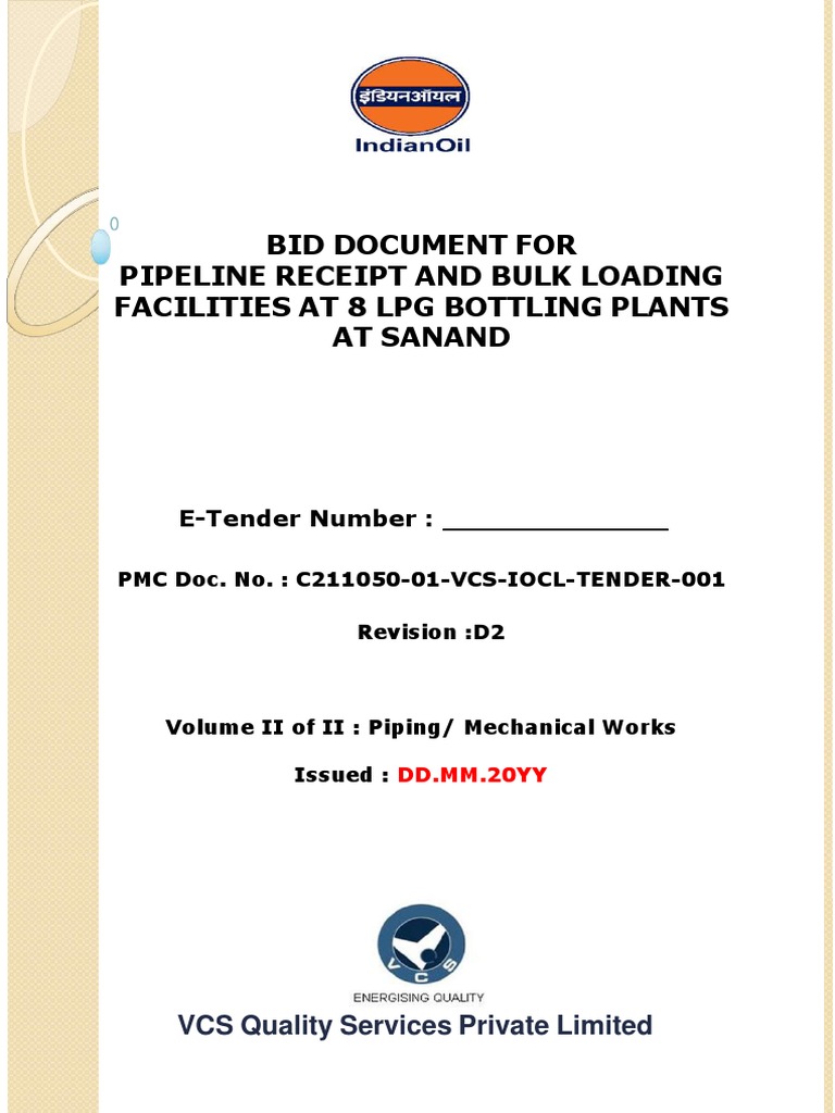 C211050 01 VCS Iocl Tender 001 - D2 | PDF | Pipe (Fluid Conveyance) | Welding
