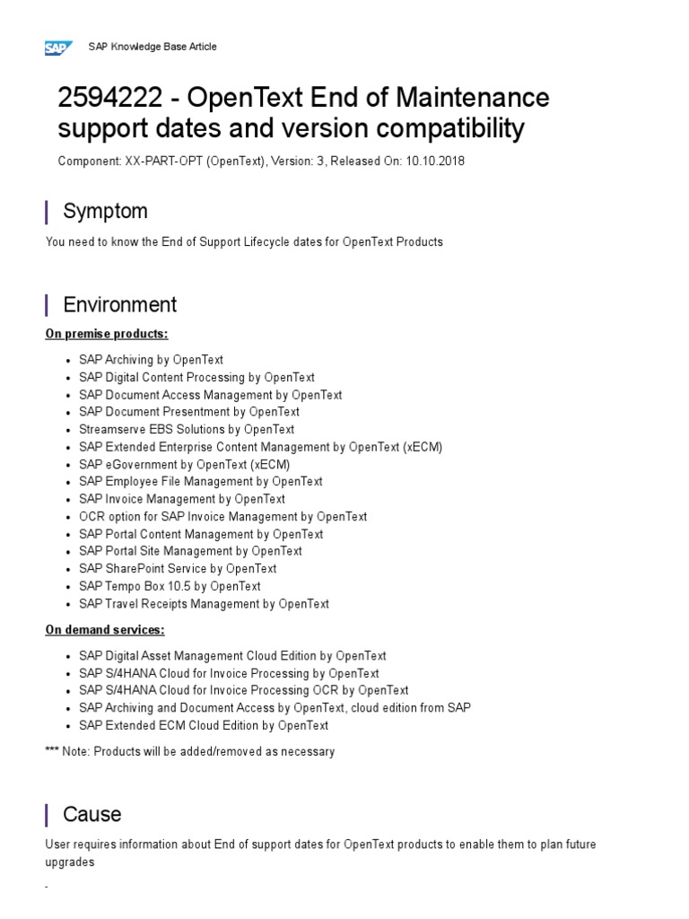 OpenText End of Maintenance Support Dates and Version Compatibility ...