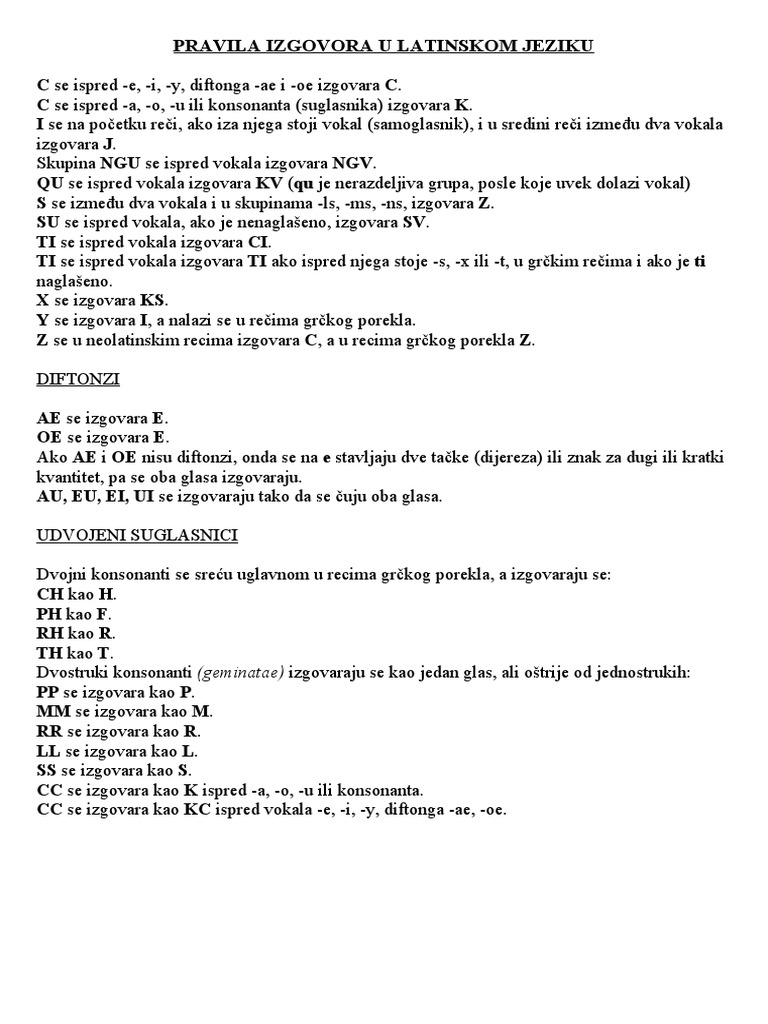 Pravila Izgovora U Latinskom Jeziku | PDF