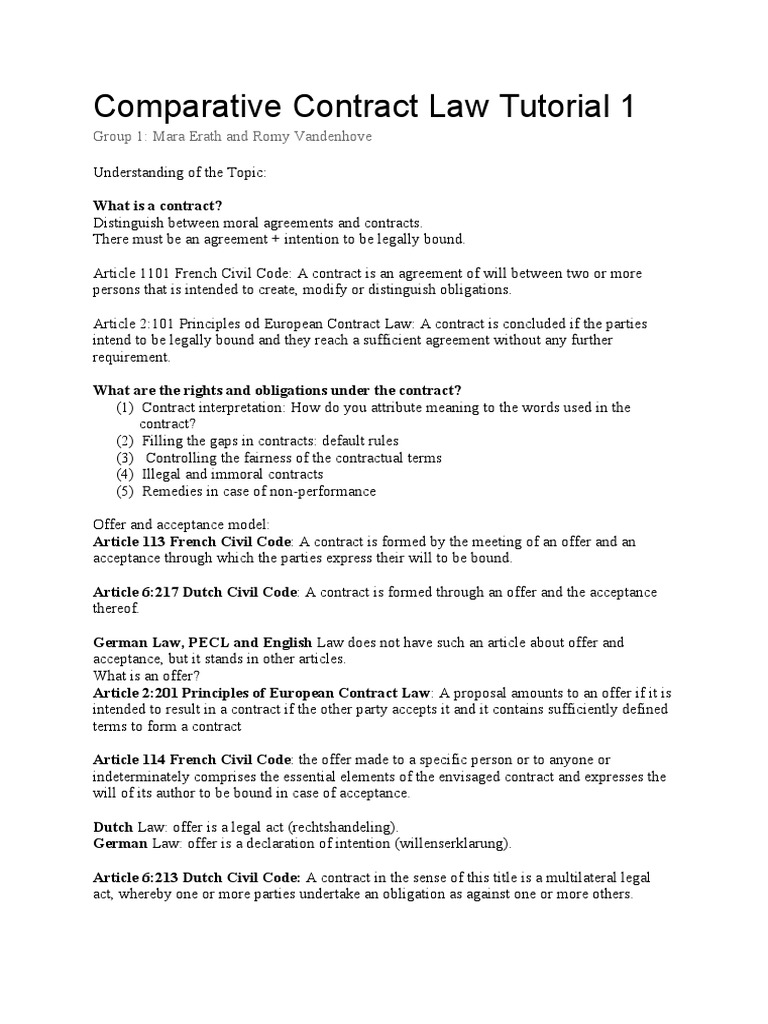 Comparative Contract Law Tutorial 1 | PDF