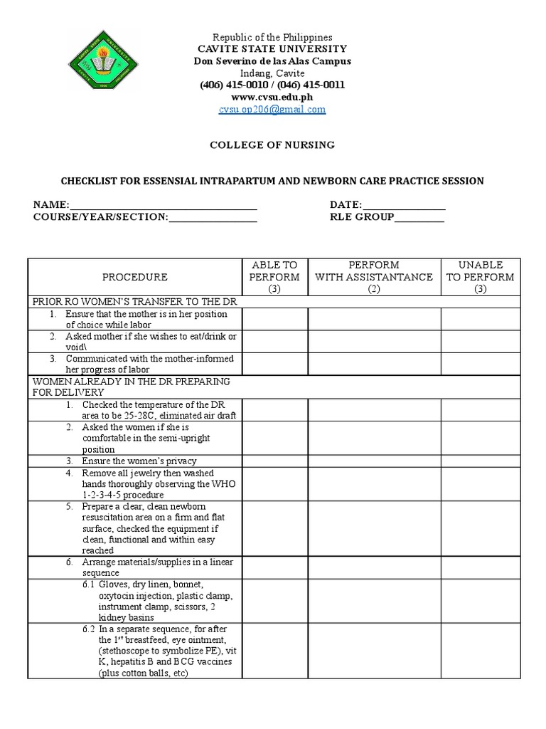EINC Checklist | PDF | Childbirth | Breastfeeding