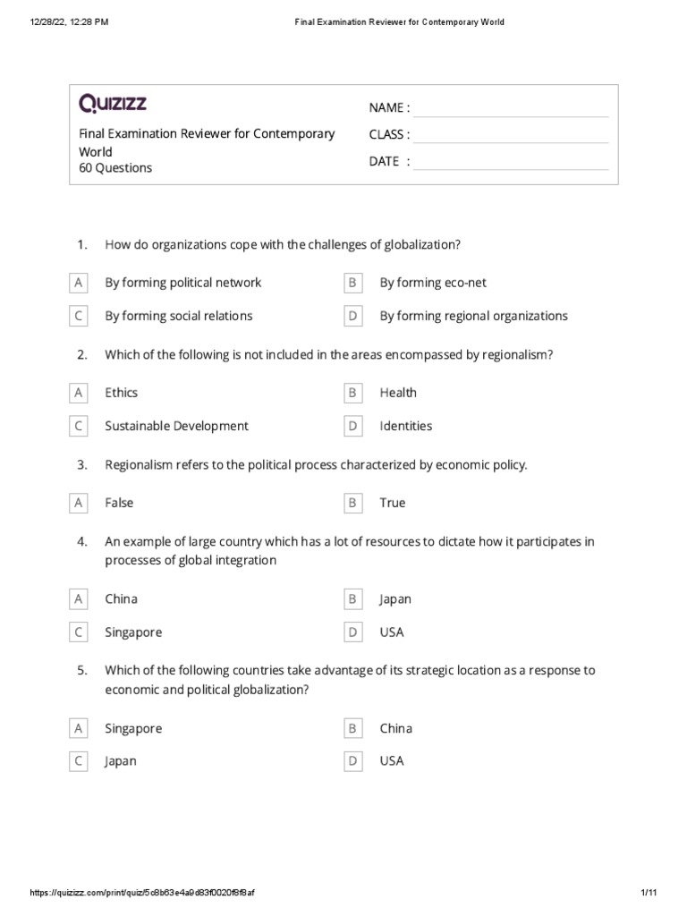 Final Examination Reviewer For Contemporary World | PDF | Globalization | International Monetary ...