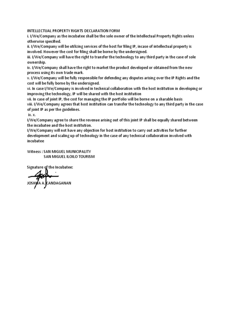 Intellectual Property Declaration Form | PDF