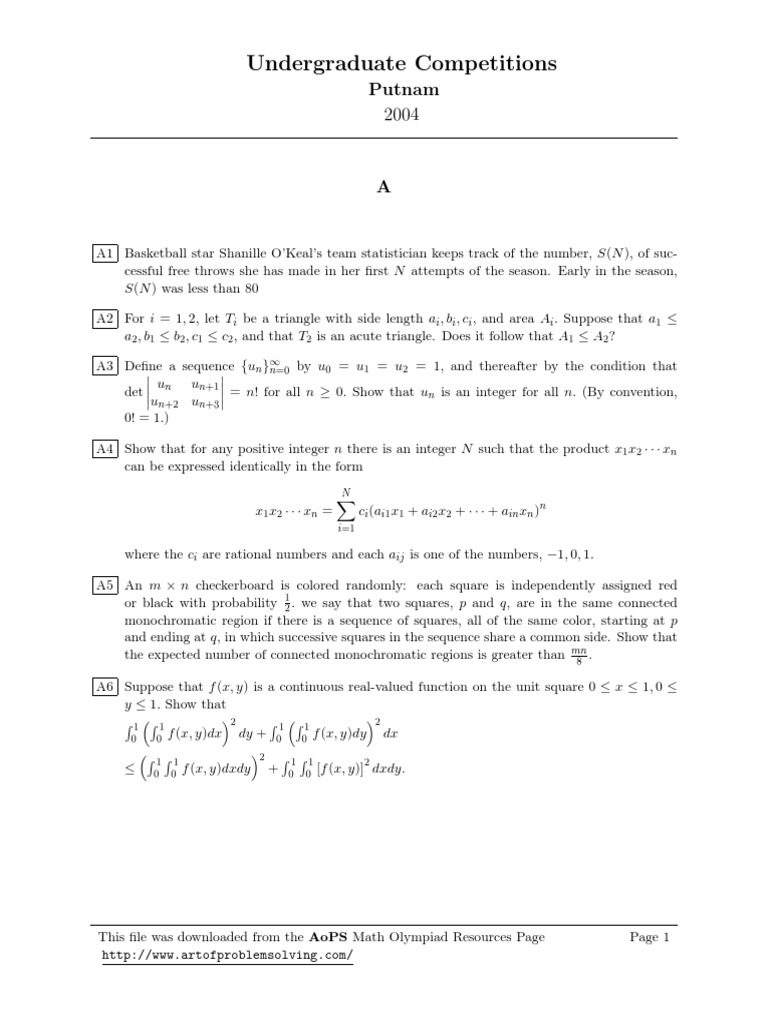 Undergraduate - Competitions Putnam 2004 23 | PDF | Elementary ...