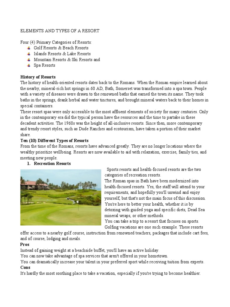 Elements and Types of A Resort | PDF | Ocean Liners | Resort