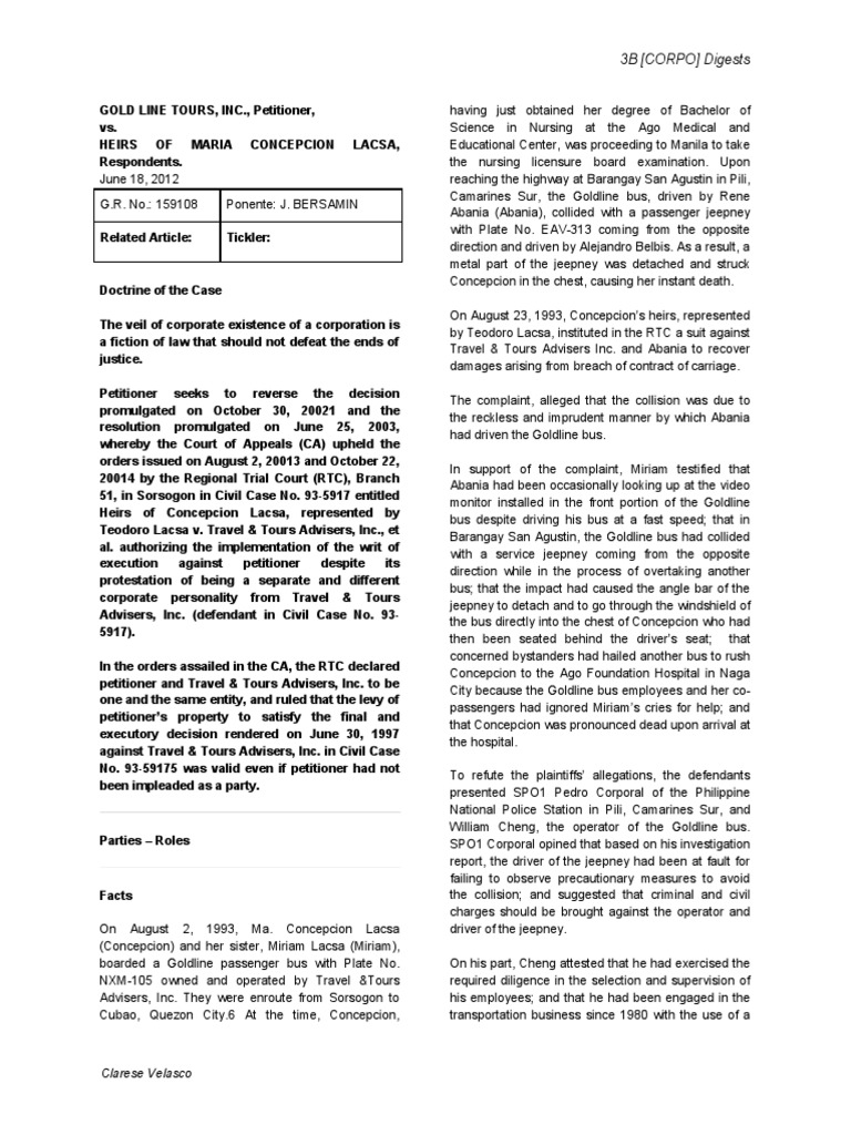 Gold Line Tours vs. Heirs of Maria Concepcion Lacsa | PDF | Certiorari ...