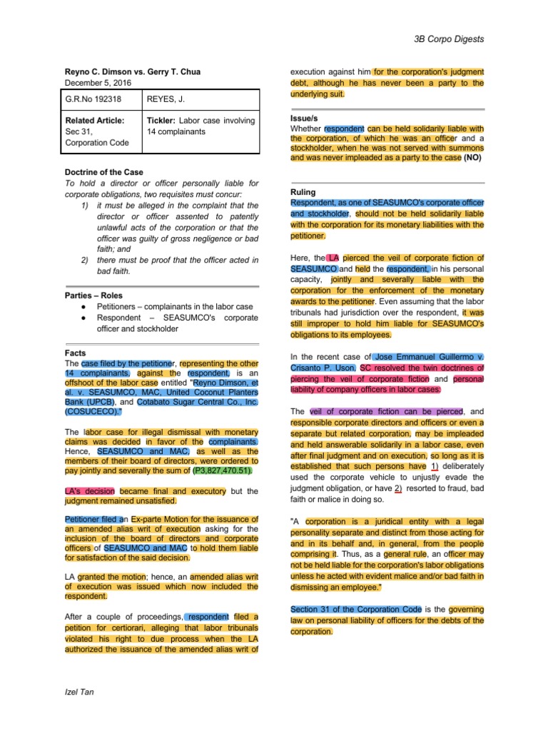 Dimson v. Chua | PDF | Legal Liability | Corporations