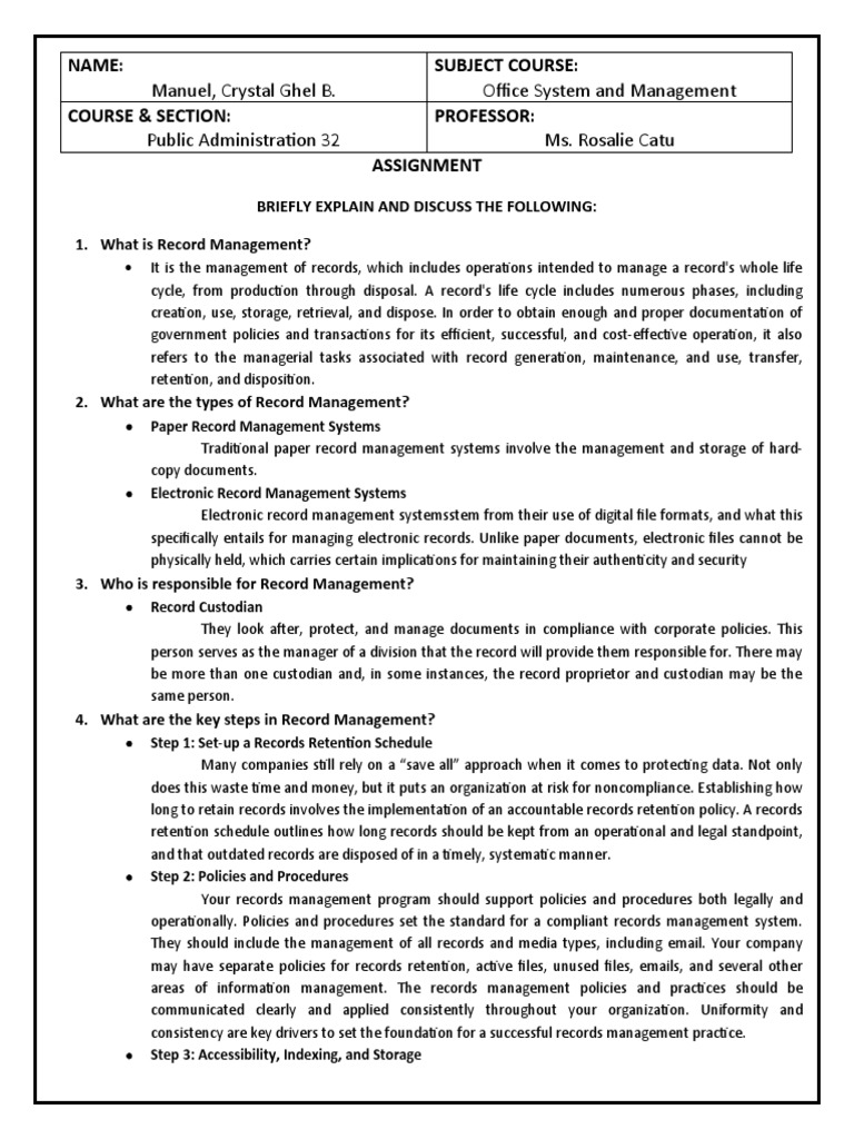 Office System & Management | PDF | Records Management | Business