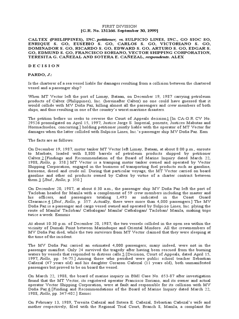 Caltex vs. Sulpicio Lines: Maritime Liability | PDF | Private Law ...
