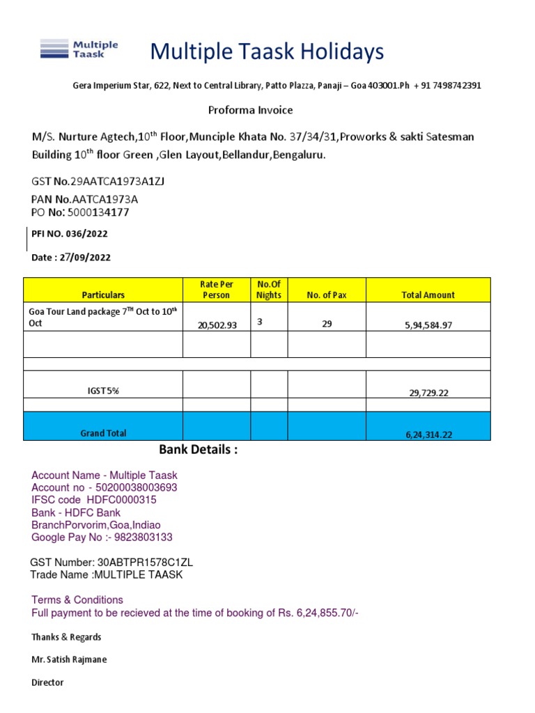 Nurture Agtech Performa Invoice Updated | PDF