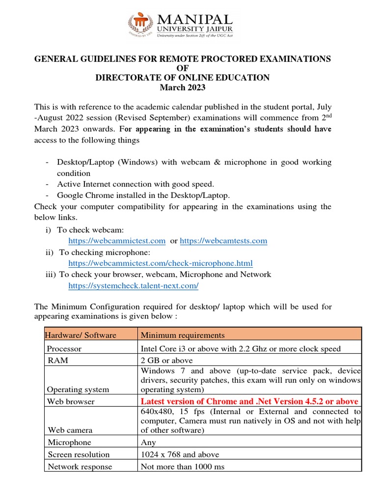 GENERAL GUIDELINES-Auto Proctered Examination - V2 March 2023 | PDF | Operating System ...